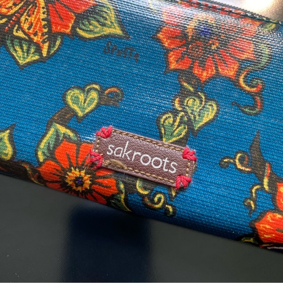 Sakroots | Bags | Sakroots Blue Coated Floral Print Zip Around Wallet ...
